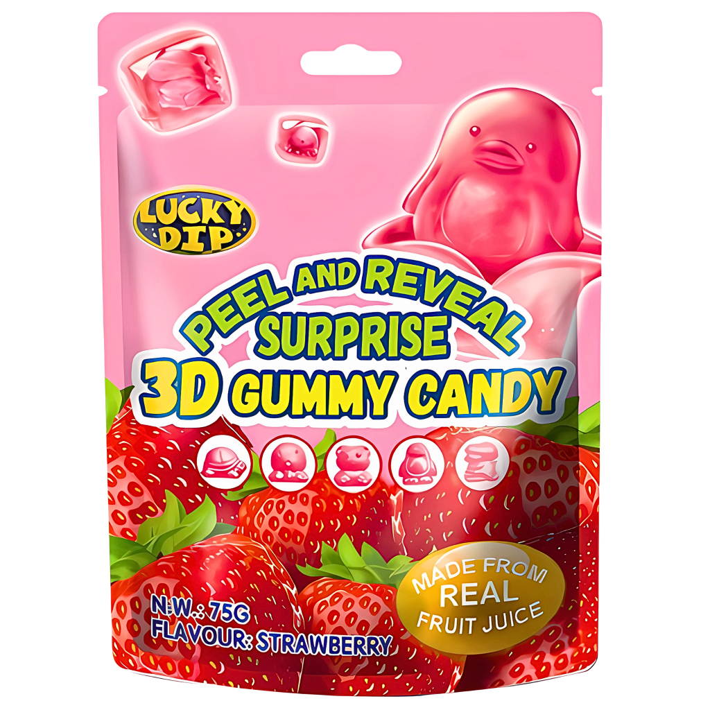 Buy Peel & Reveal Surprise 3D Gummy Candy Strawberry Flavour (10 x 75g ...
