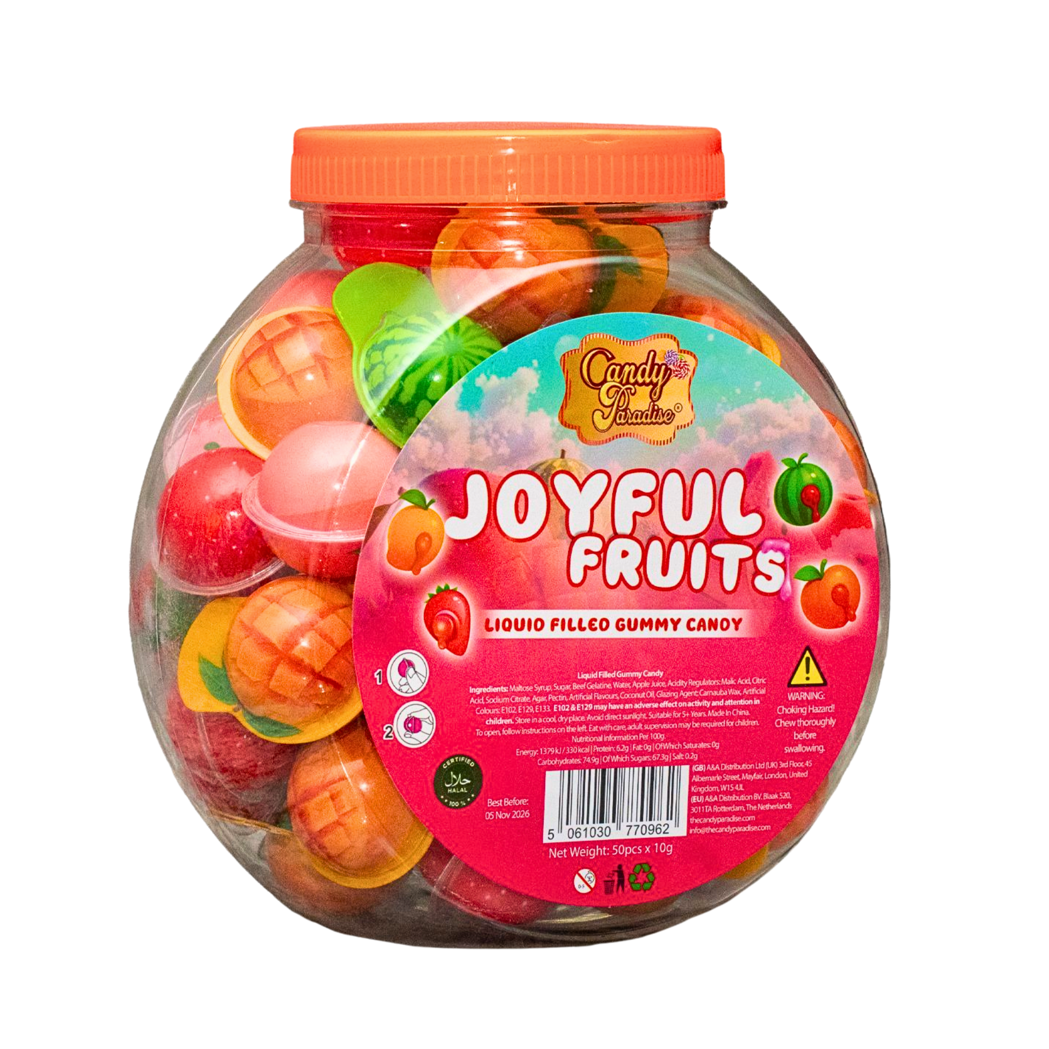 Buy Candy Paradise Joy Full Fruit Liquid Filled Gummy Candy (50 x 10g ...